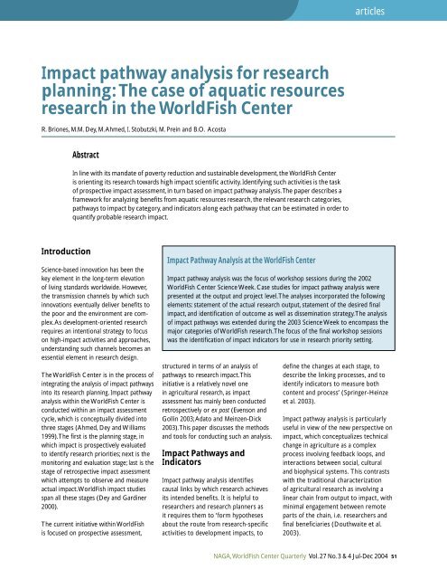 Impact pathway analysis for research planning ... - WorldFish Center