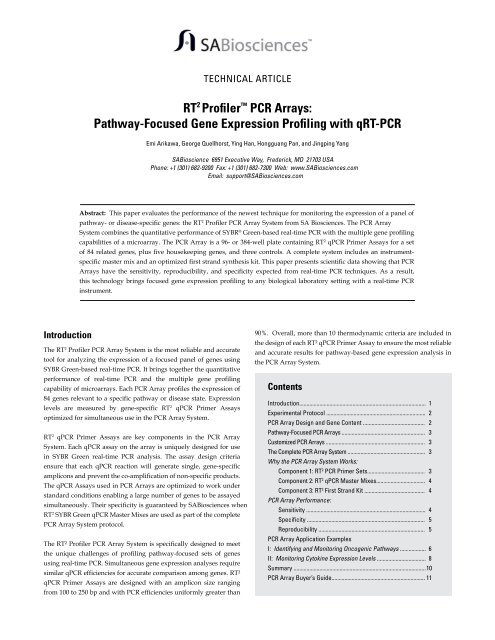 RT2 Profiler™ PCR Arrays: Pathway-Focused ... - SABiosciences