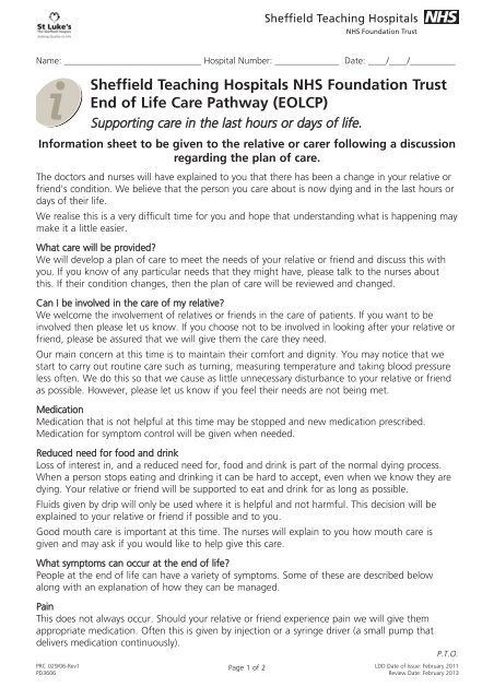 End of Life Care Pathway - NHS Sheffield