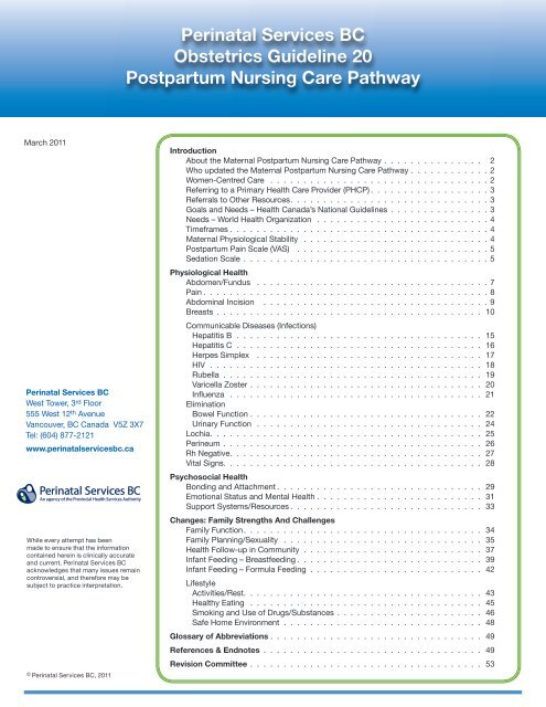 Postpartum Nursing Care Pathway - Perinatal Services BC