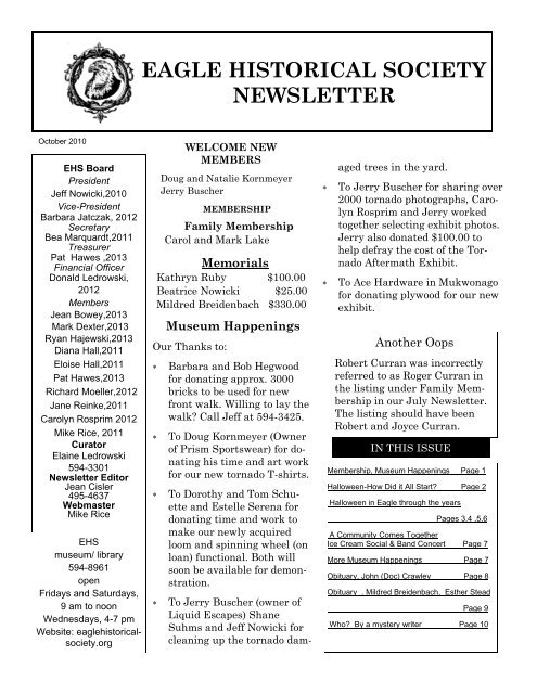 EAGLE HISTORICAL SOCIETY NEWSLETTER
