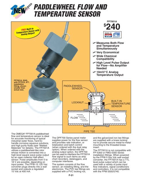paddlewheel flow and temperature sensor - Omega Engineering