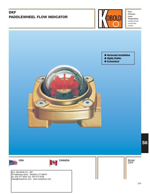 DKF PADDLEWHEEL FLOW INDICATOR - M. A. Selmon Company