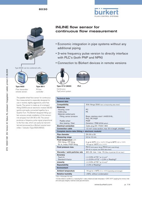 burkert SE30 8030 宝得 宝德 宝帝 paddle wheel flow ... - 天津和通机电