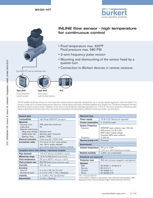 INLINE Flow Sensor - Burkert