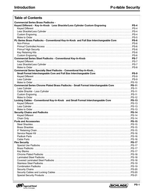 Schlage Commercial Grade Portable Security Full Line Catalog