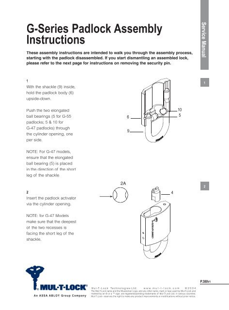 G-Series Padlock Assembly Instructions - Mul-T-lock