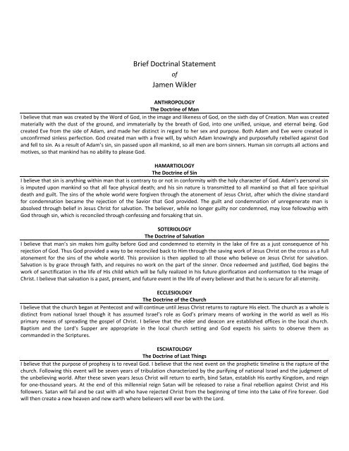 Download Basic Doctrinal Statement - Legacy Baptist Church