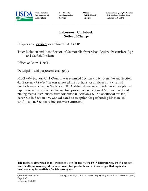 Isolation And Identification of Salmonella From Meat, Poultry ...