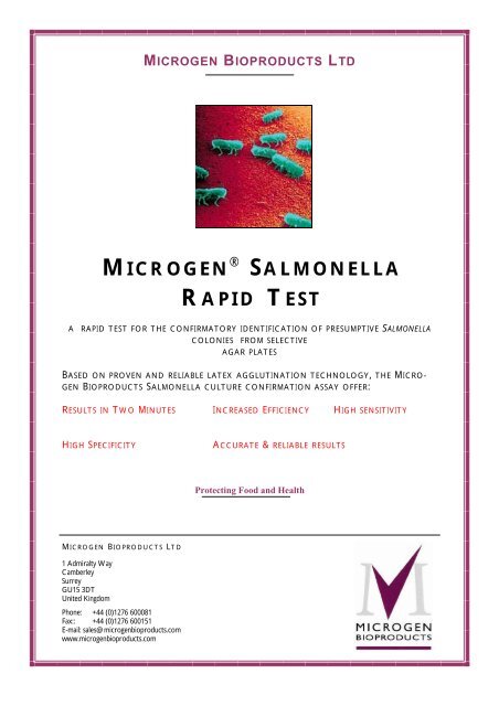 MICROGEN ® SALMONELLA RAPID TEST - Microgen Bioproducts