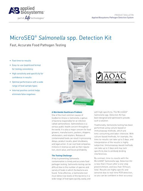 MicroSEQ® Salmonella spp. Detection Kit - Invitrogen