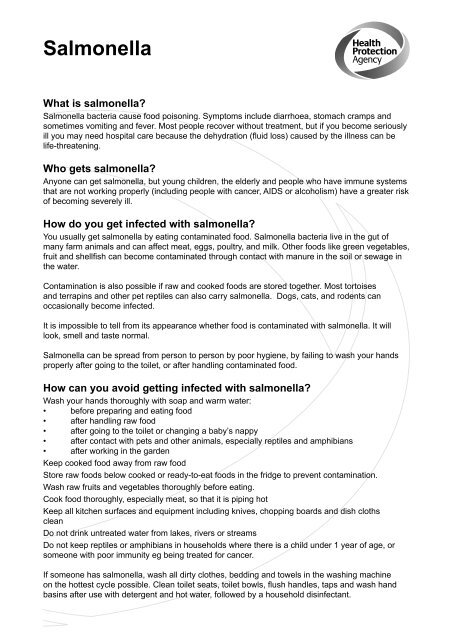 salmonella factsheet - Health Protection Agency