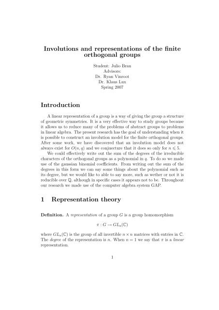 Involutions and representations of the finite orthogonal groups ...