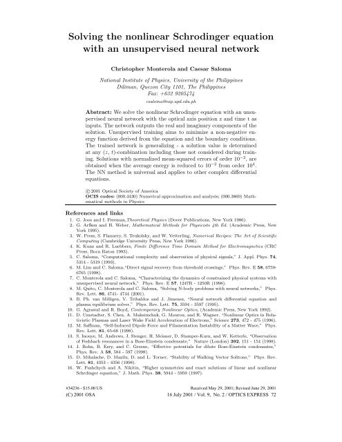 Solving the nonlinear Schrodinger equation with an unsupervised ...