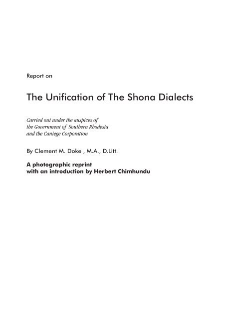 The Unification of The Shona Dialects - Institutional Repository ...
