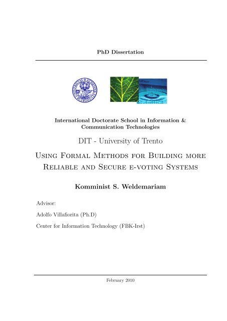 DIT - University of Trento Using Formal Methods ... - Unitn-eprints.PhD