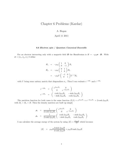 Chapter 6 Problems (Kardar)