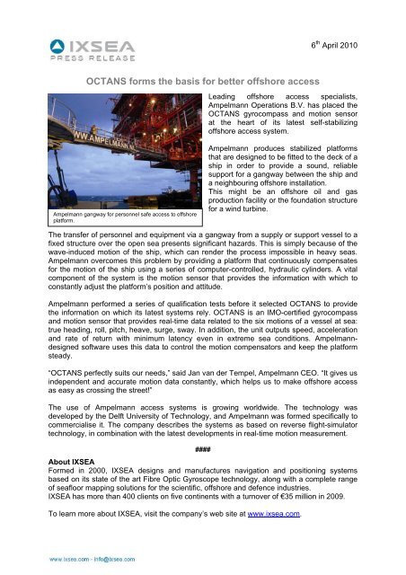 OCTANS forms the basis for better offshore access - Ixsea