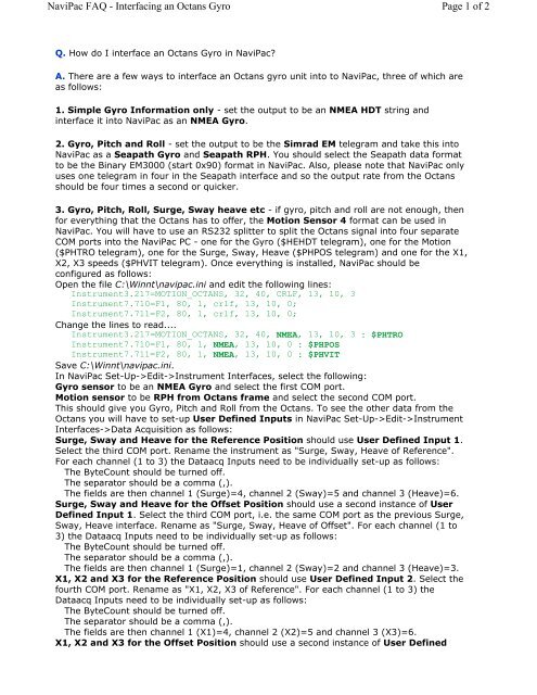 Page 1 of 2 NaviPac FAQ - Interfacing an Octans Gyro