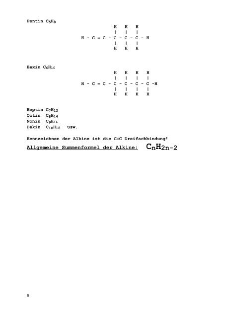 Pentin C5H8 Hexin C6H10 H