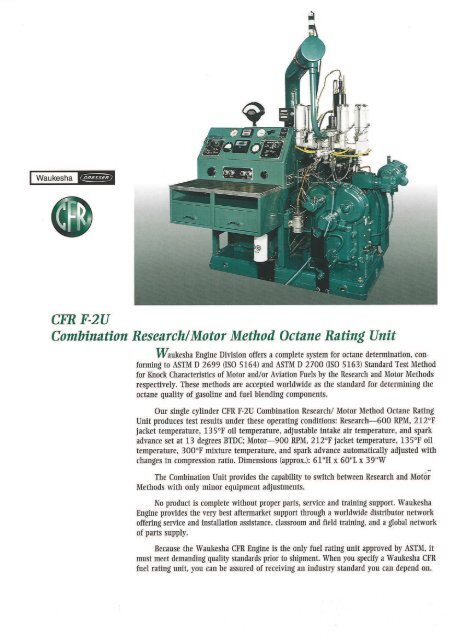 CFR F-2U Combination Research/Motor Method Octane Rating Unit
