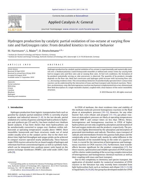 Hydrogen production by catalytic partial oxidation of iso-octane ... - KIT