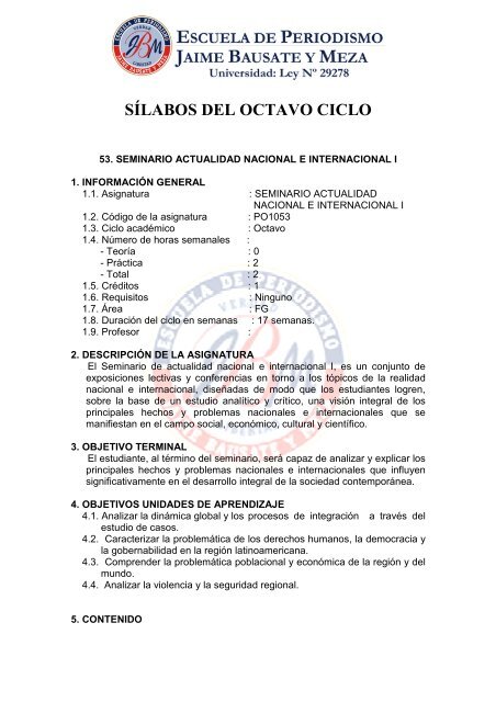 SÍLABOS DEL OCTAVO CICLO - Universidad Jaime Bausate y Meza