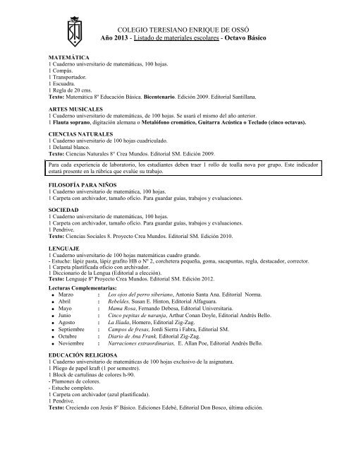 Octavo Básico - Colegio Teresiano Enrique de Ossó