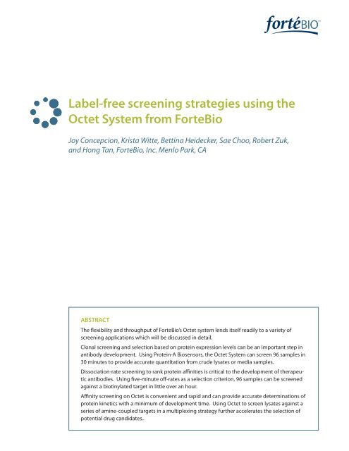 Label-free screening strategies using the Octet System from ForteBio