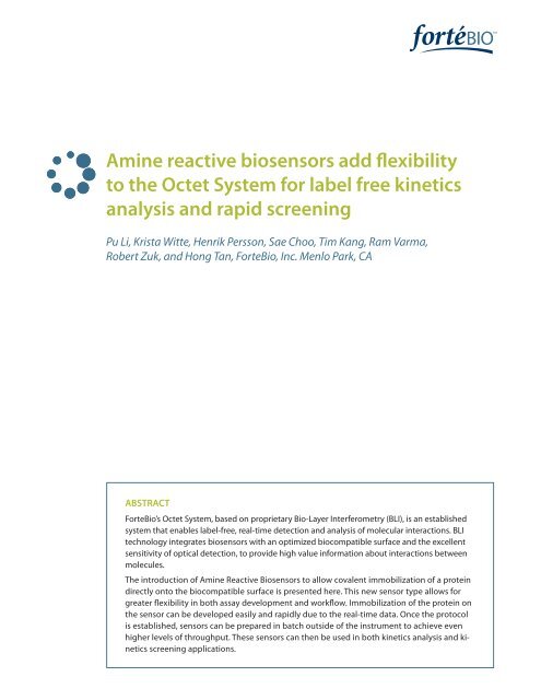 Amine reactive biosensors add flexibility to the Octet ... - ForteBio