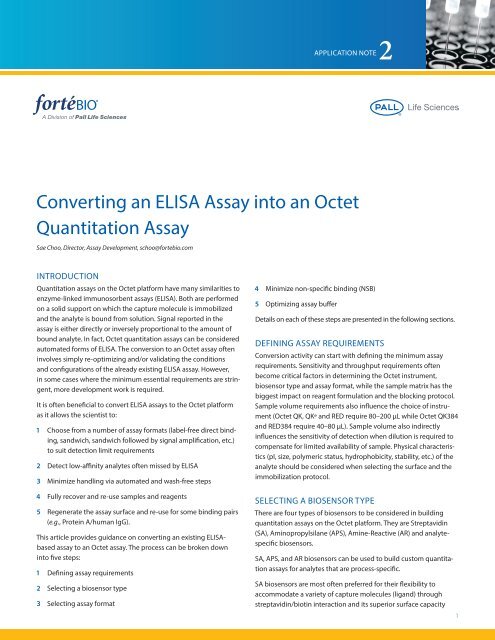 Converting an ELISA Assay into an Octet Quantitation Assay - ForteBio