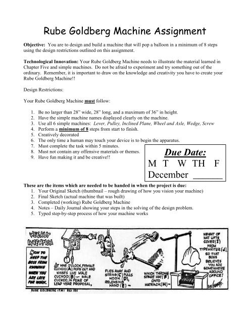 Rube Goldberg - Machine Assignment and Grading Rubric