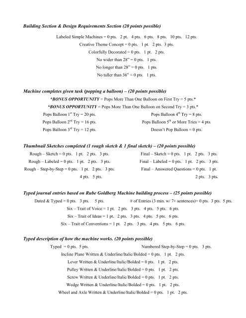 Rube Goldberg - Machine Assignment and Grading Rubric