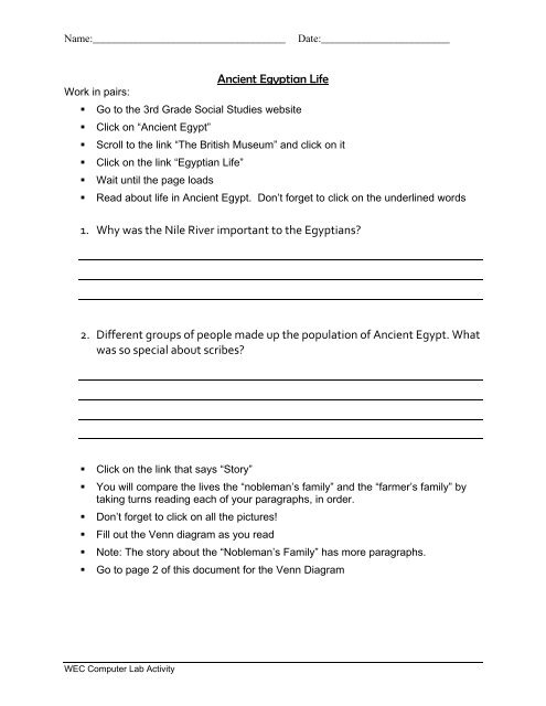 Computer Lab ActivitY (Ancient Egypt)