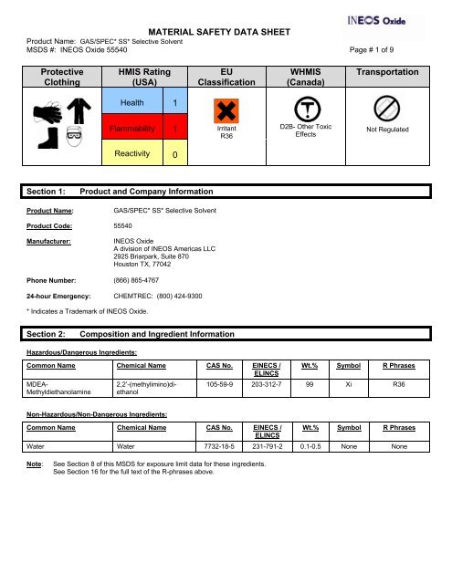 MSDS GasSpec SS Selective Solvent_Ineos Oxide - Magnum ...