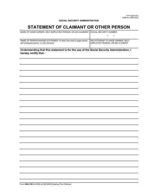 Statement Of Claimant Or Other Person Social Security statement-of-claimant-or-other-person-social-security