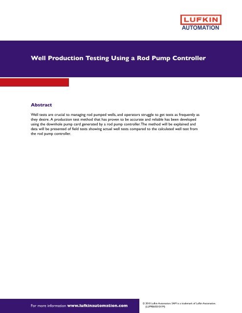 Well Production Testing Using a Rod Pump ... - Lufkin Industries