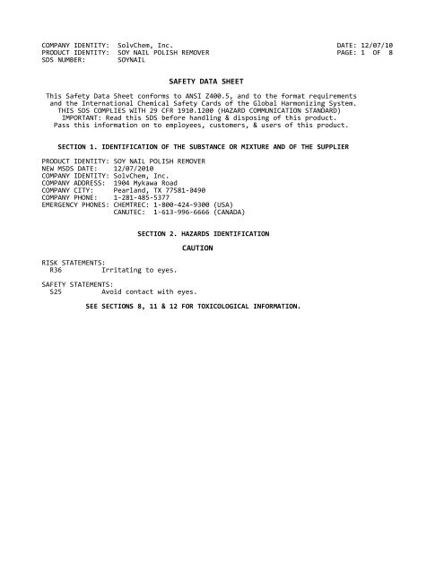 SAFETY DATA SHEET CAUTION - SolvChem, Inc.