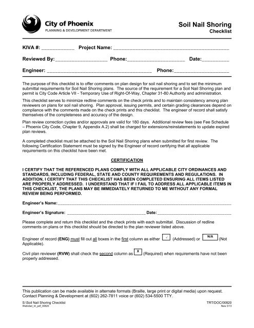 Soil Nail Shoring Checklist - City of Phoenix