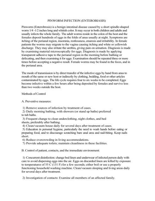 PINWORM INFECTION (ENTEROBIASIS) Pinworm ... - Maine.gov