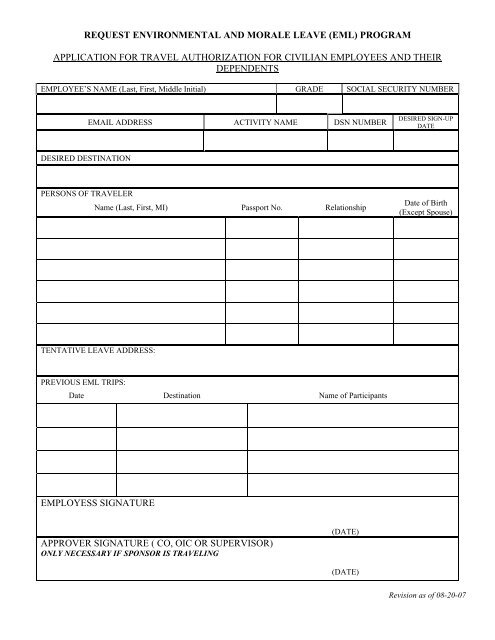 ENVIRONMENTAL AND MORALE LEAVE (EML) PROGRAM