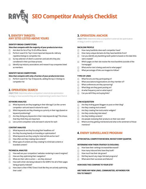 SEO Competitor Analysis Checklist (PDF) - Raven