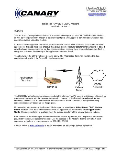 Using the RAVEN II CDPD Modem - Canary Systems