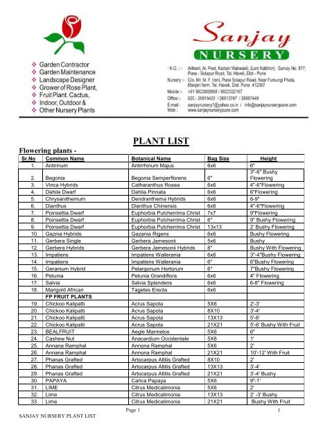 PLANT LIST