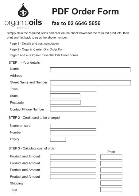 PDF Order Form Fax To 02 6646 5656 - Organic Oils Direct