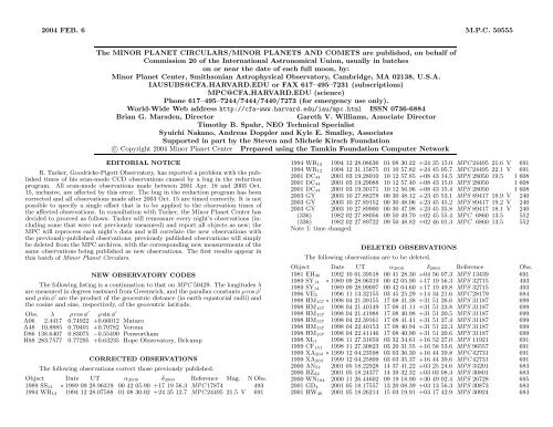 2004 Feb. 6 - IAU Minor Planet Center