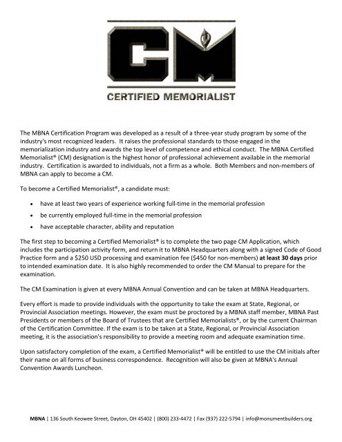 Full Certification Packet - Monument Builders of North America