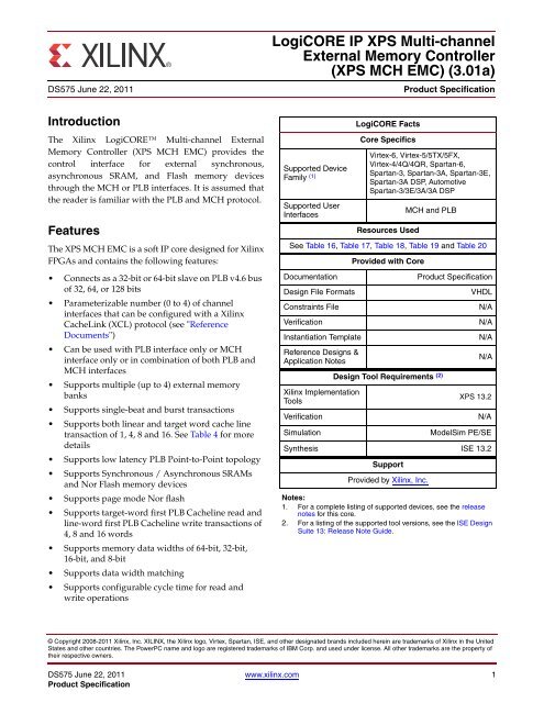 Xilinx DS575 LogiCORE IP Multi-CHannel External Memory ...