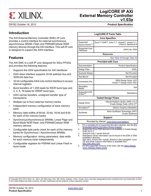Xilinx DS762 LogiCORE IP AXI External Memory Controller (v1.03a ...