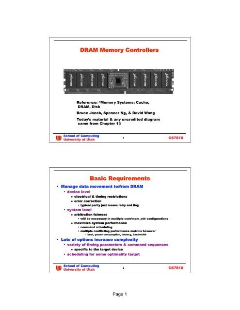 DRAM Memory Controllers Basic Requirements